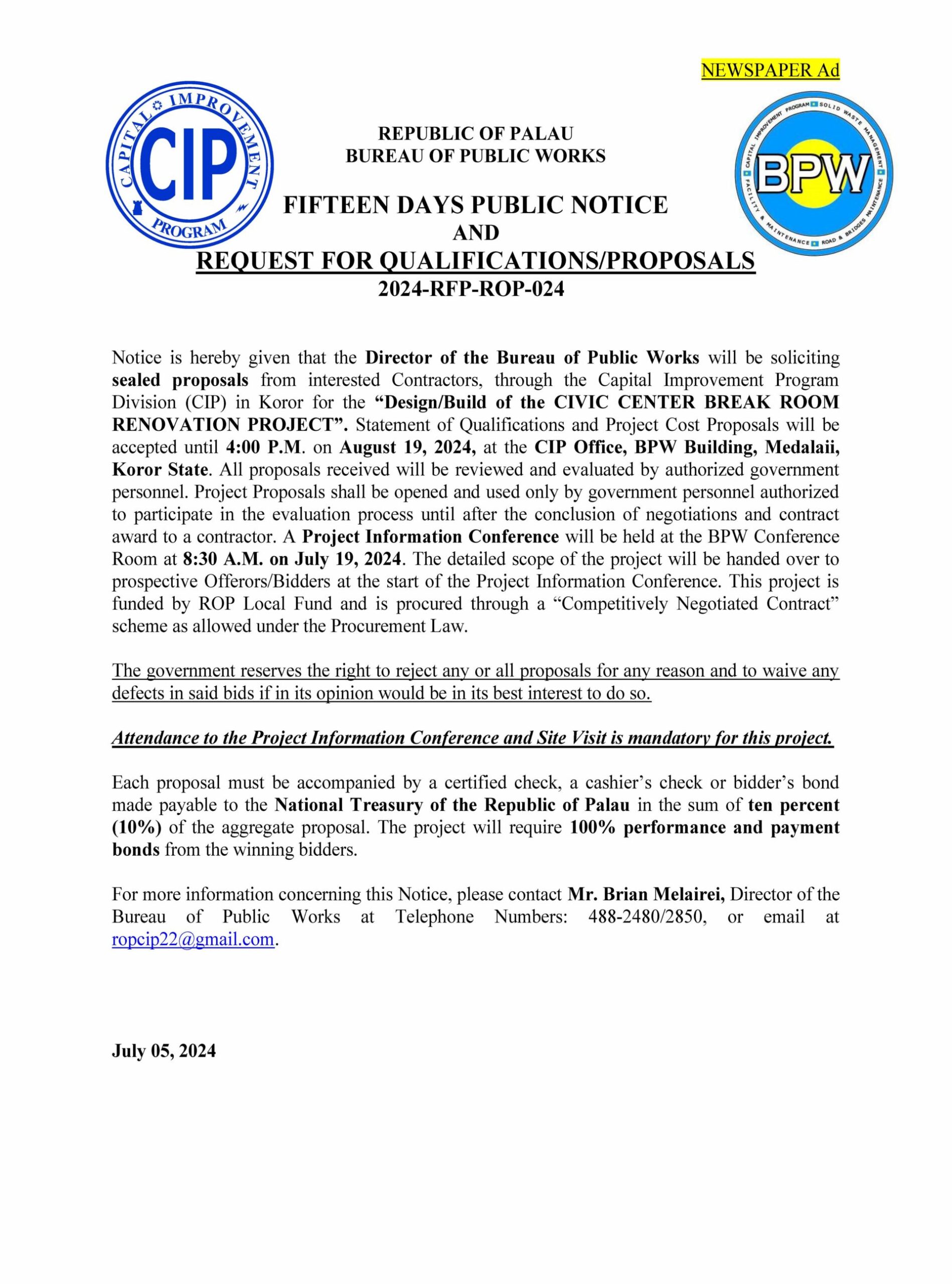 Request for Qualifications/Proposals 2024-RFP-ROP-024